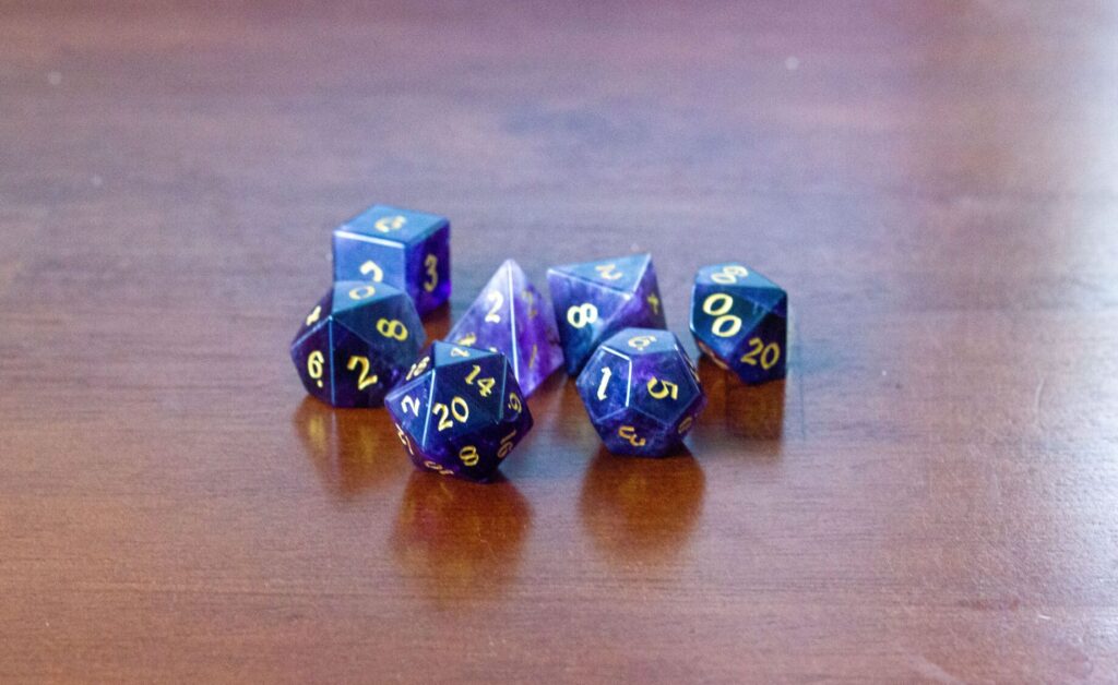 MAGISEVEN Dice Spotlight: Amethyst Gemstone and Black Obsidian Natural ...